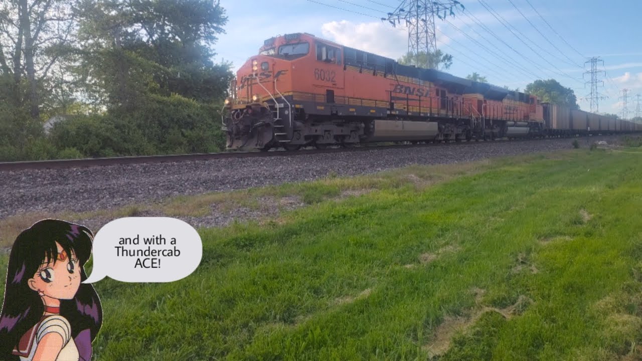 BNSF 6032 & 9349 with Coal Hopper train with Dpu BNSF 8506 Speed's through Spanish lake MO (5/6 ...