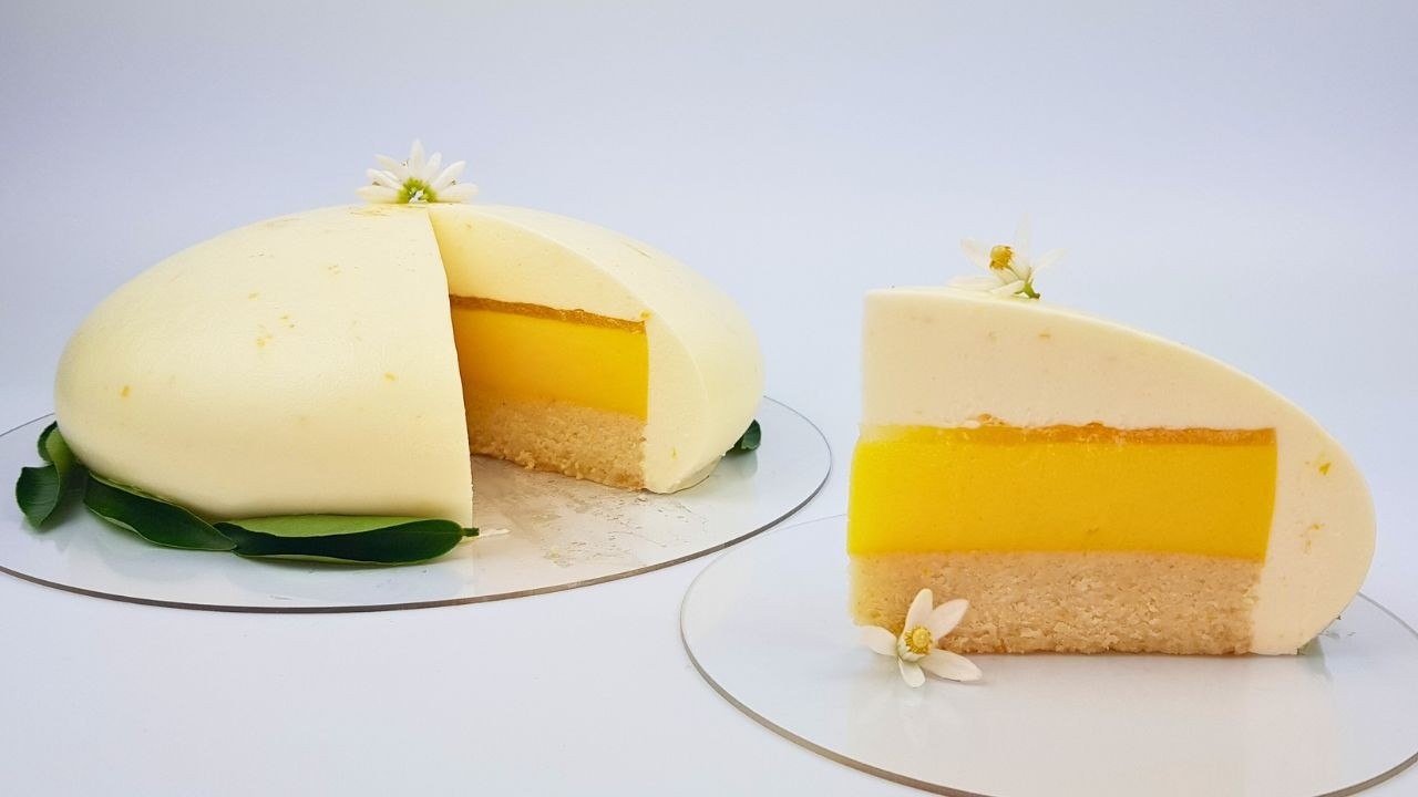 Sugar-Free Lemon Mousse Cake - Lemon Entremet Recipe - YouTube