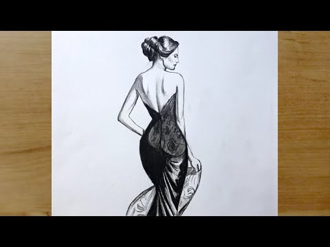 Kolay Adım Adım Elbise Çizimi | Karakalem Kolay Yoldan Kız Çizimi | Easy Girl Drawing