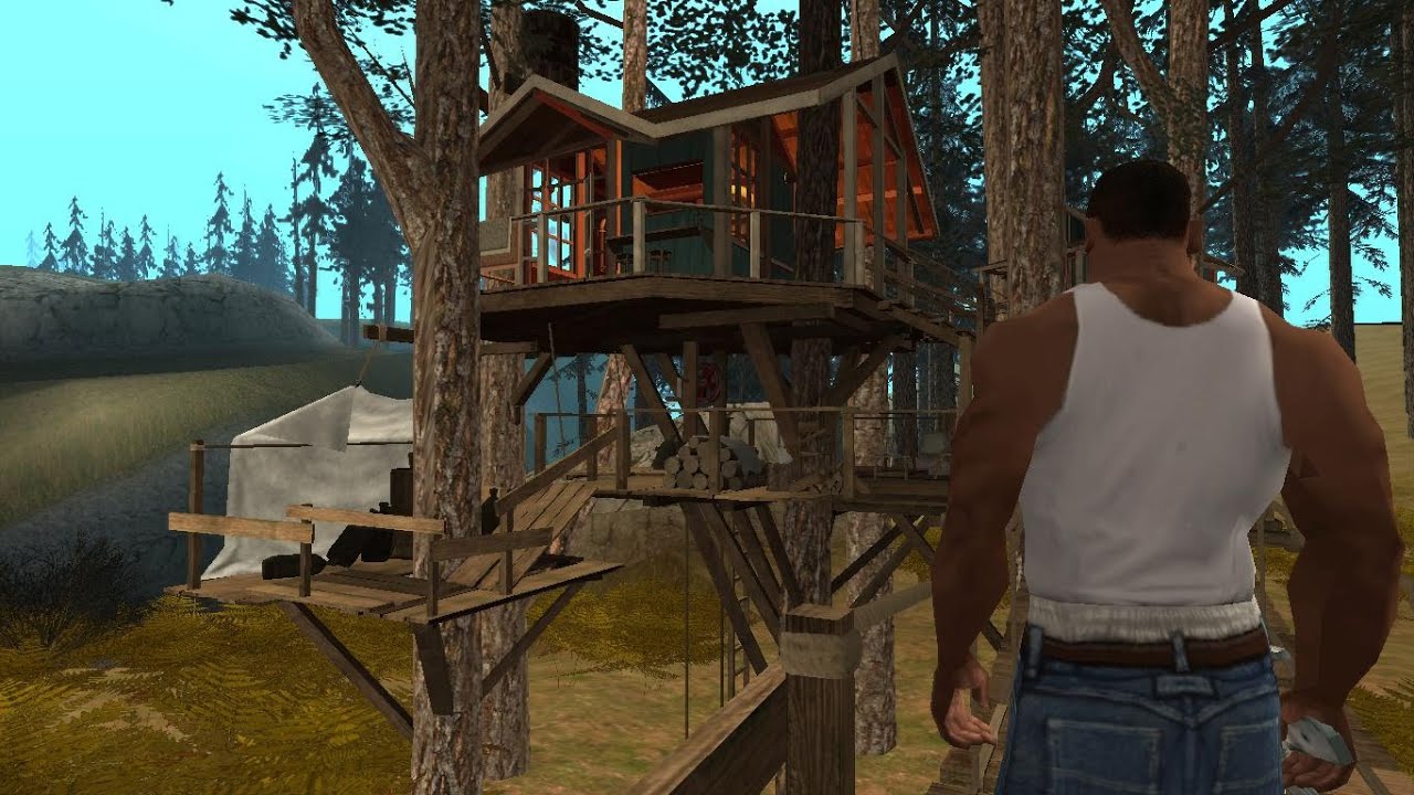 مكان وجود بيت الشجرة الخاص بسي جي : GTA sa Tree House - YouTube