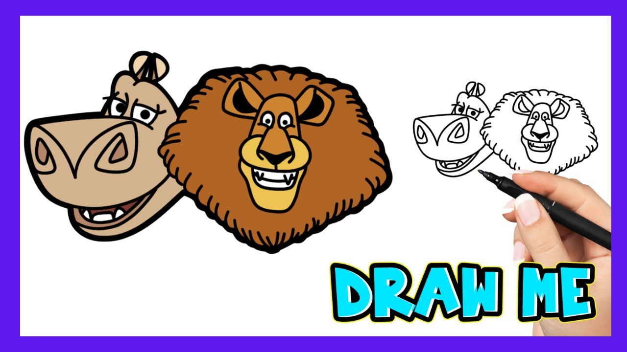 How to draw this fantastic picture of Alex from Madagascar and Gloria ...