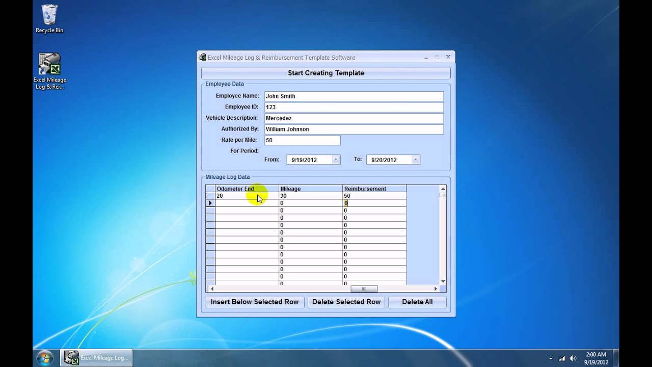 How To Use Excel Mileage Log & Reimbursement Template Software - YouTube
