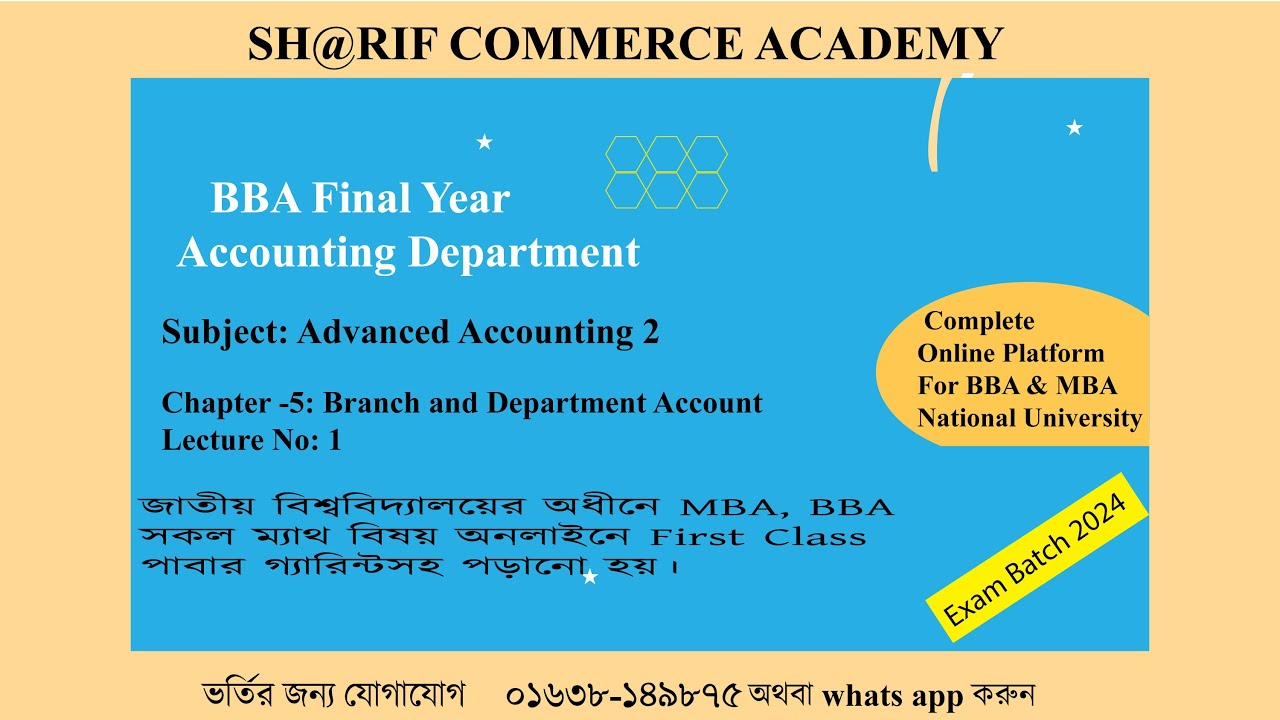 chapter -5: branch and department account | lecture no -1 | advanced ...