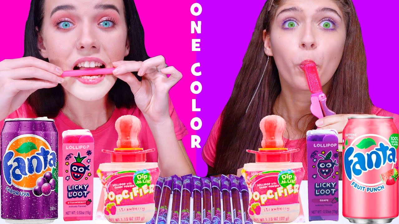 ASMR Pink Food VS Purple Food EATING ONLY ONE COLOR FOOD FOR 24 HOURS ...