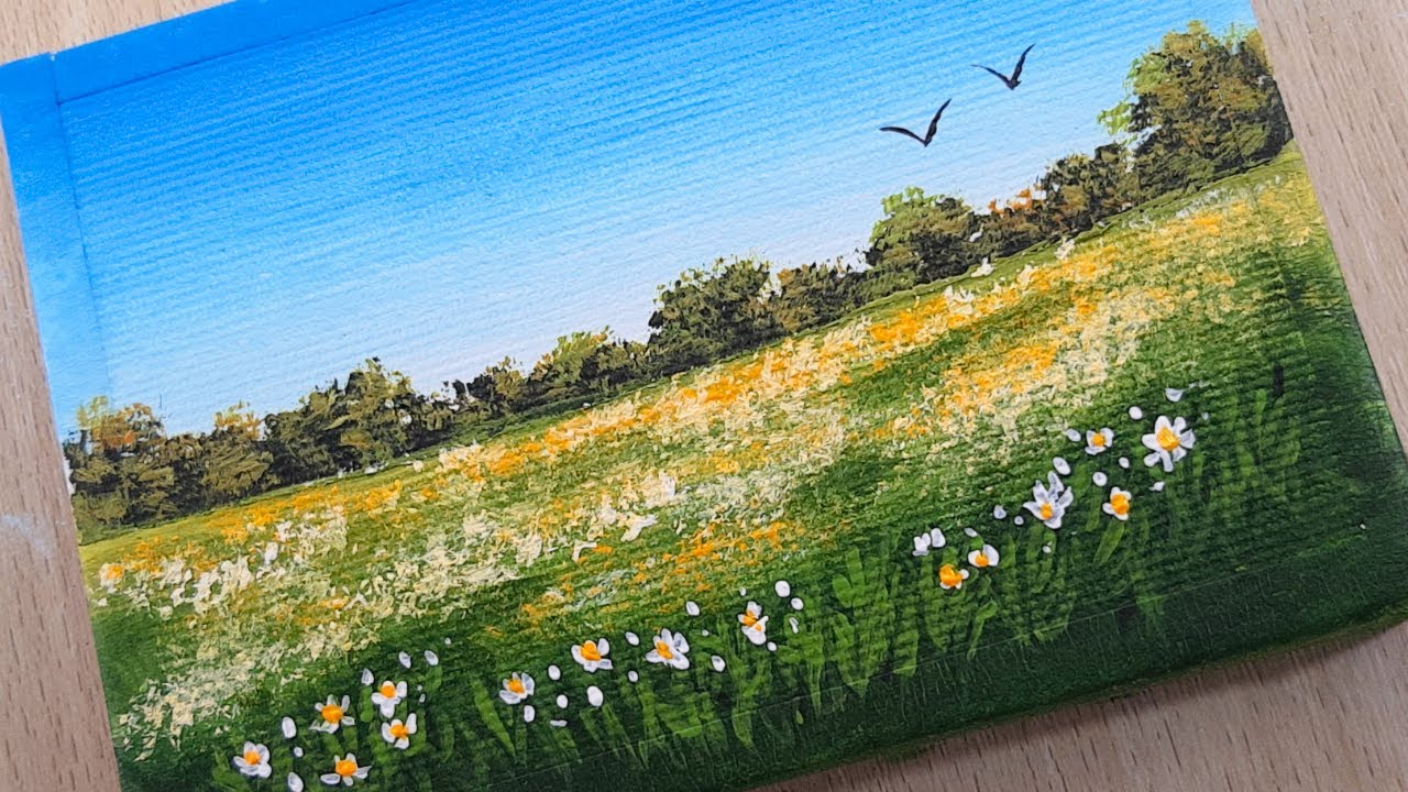 How to Paint a Green Field with Flowers | Summer Landscape Acrylic ...
