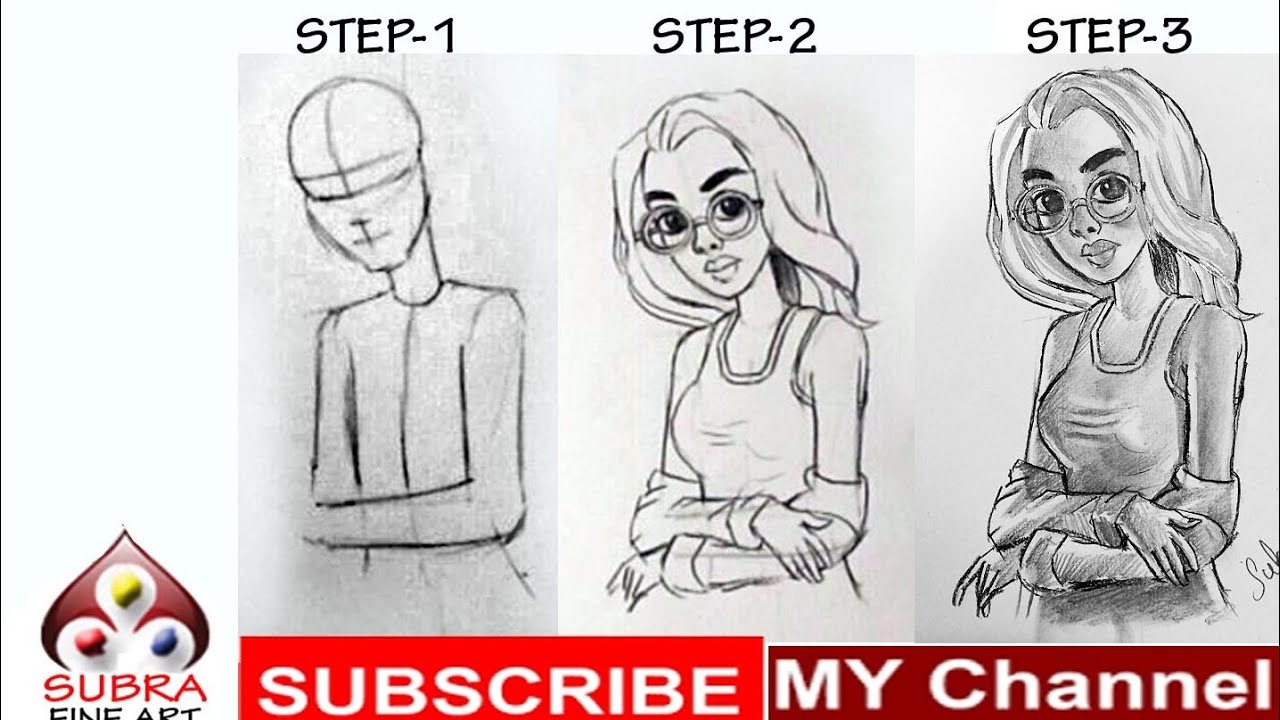 how to draw step by step cartoon girl Drawing easily - YouTube