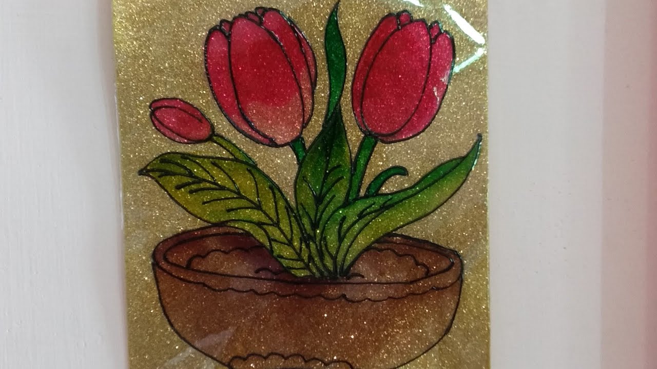 OHB sheet Glass painting in tamil/flower design/SJKhandcrafts - YouTube
