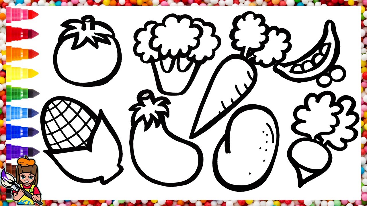 Drawing And Coloring 8 Vegetables 🍅🥦🥕🫛🌽🍆🥔🌈 Drawings For Kids - YouTube