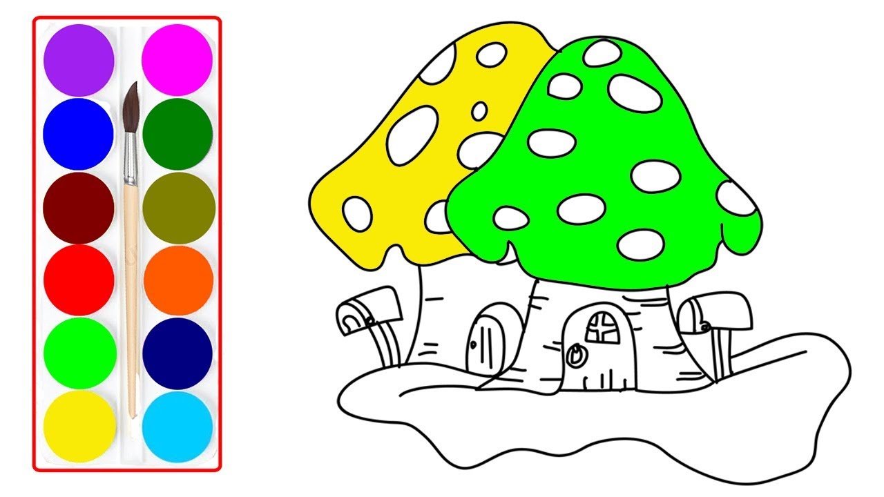 How To Draw A Toadstool House 💚💜 | Coloring Pages For Kids - YouTube
