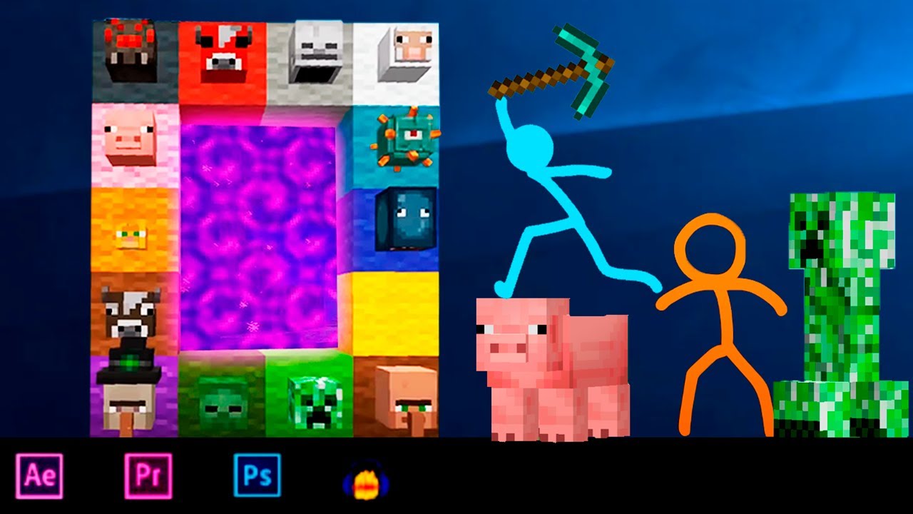 Stickman vs Minecraft ⭐ ALL MOBS PORTAL orang lidi / Animation vs ...