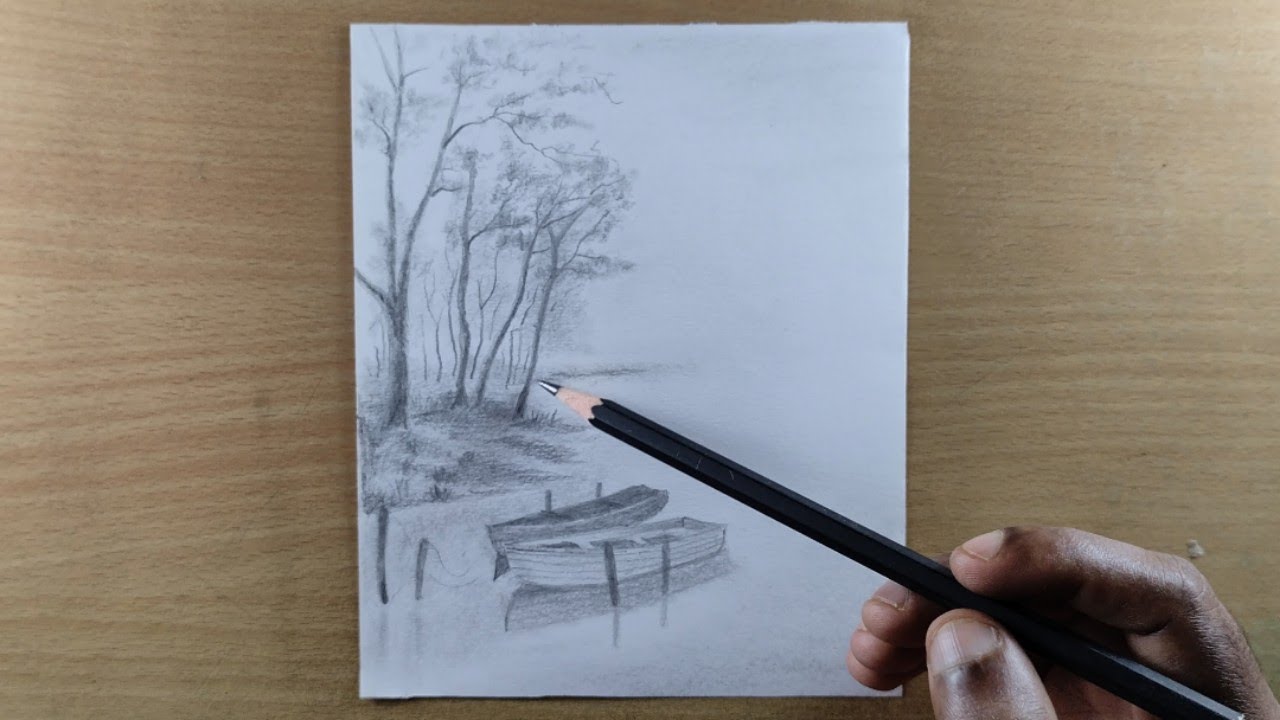 Easy scenery drawing tutorial for beginners - YouTube