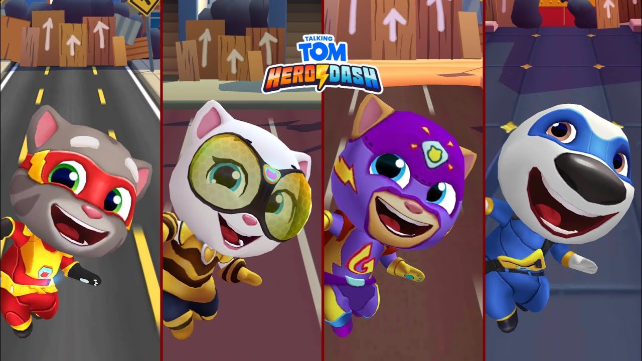 Talking Tom Hero Dash Super Tom VS Queen Bee Angela VS Mighty Ginger VS ...