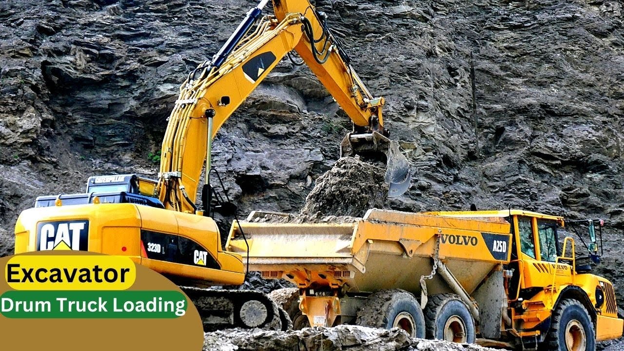 Cat 320C Excavator Loading Drum Truck \\ - YouTube