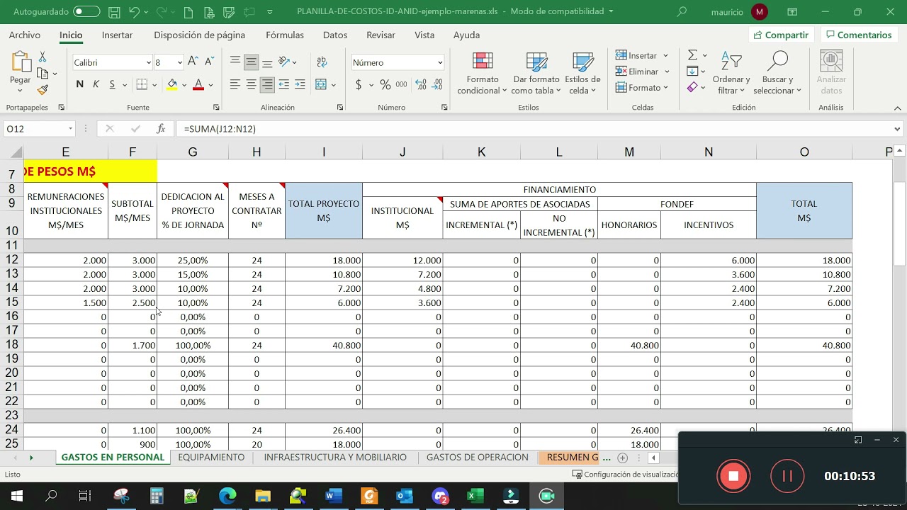 clase TPB - completar planilla de costos formato FONDEF - YouTube