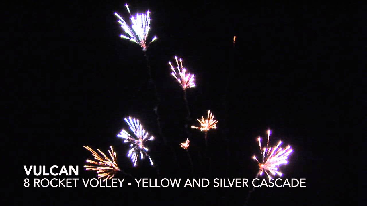 8 Rocket Volley (Yellow and Silver Cascade) by Vulcan at Firework Crazy ...