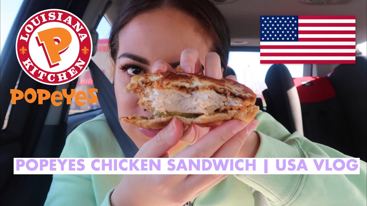 FIRST TIME TRYING POPEYES CHICKEN SANDWICH | AMERICA VLOG 🇺🇸 - YouTube