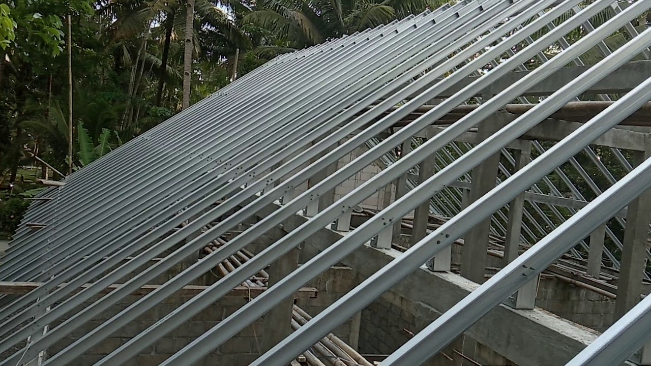 pemasangan canal c baja ringan pada kuda kuda beton - YouTube