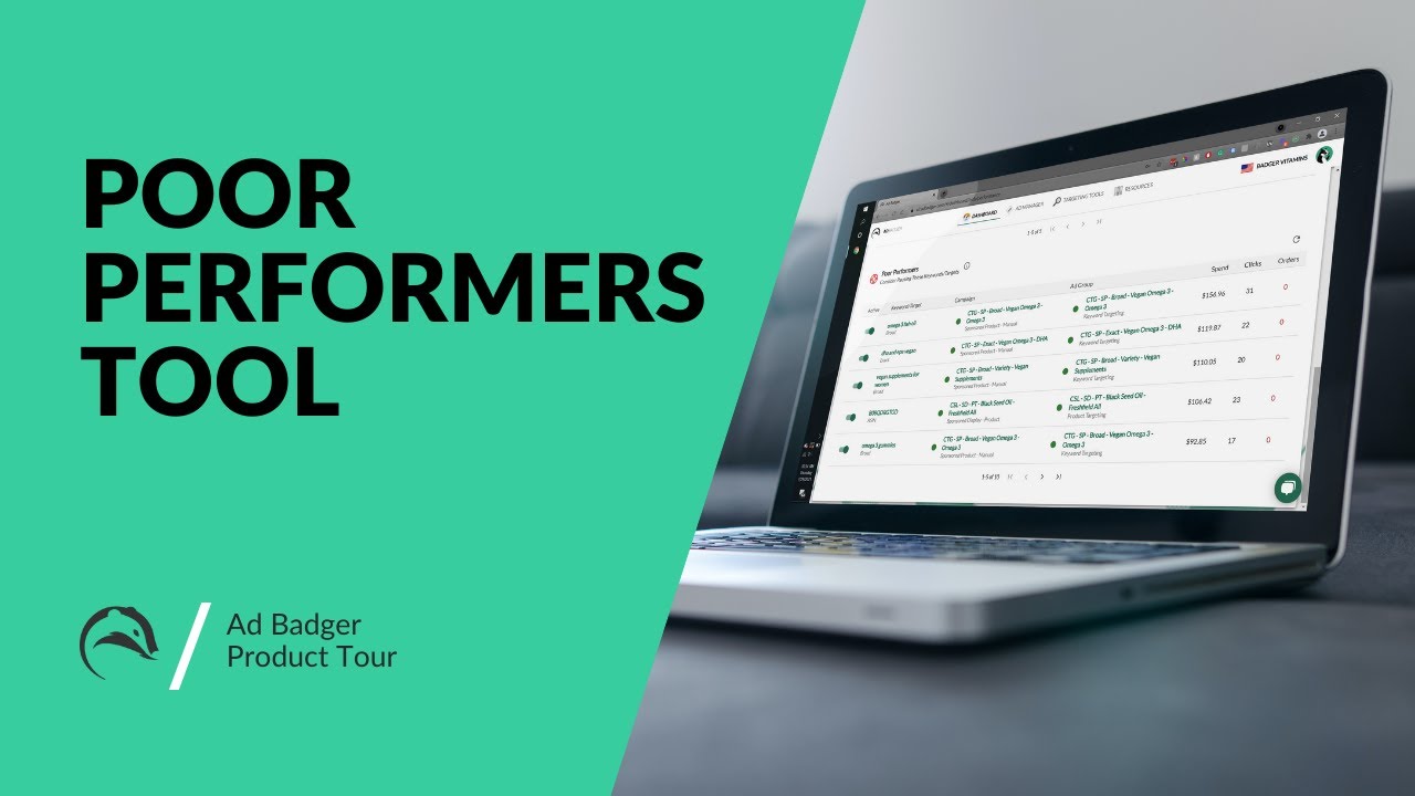 Amazon PPC Software – Ad Badger v2 Product Tour: Poor Performers Tool ...