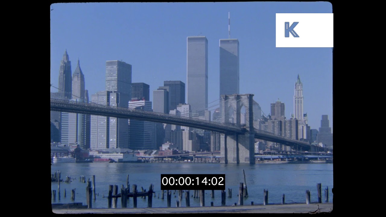 1980s, 1990s New York, Brooklyn Bridge and East River, Twin Towers HD ...
