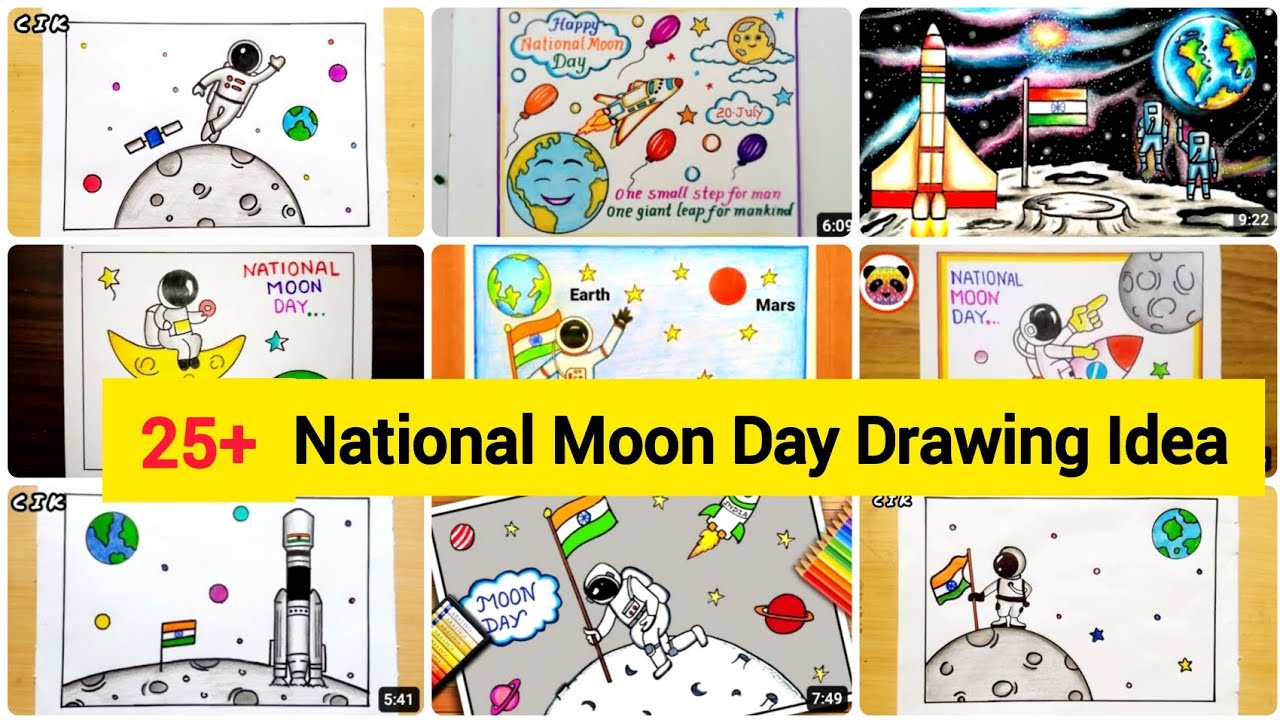 Chandra dinam poster drawing 2023 | Moon day poster drawing | National ...