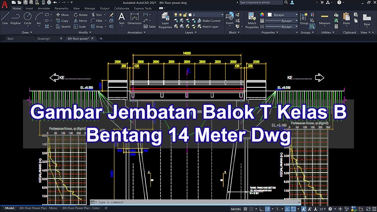 Jembatan Balok T Kelas B 14 Meter Dwg - YouTube