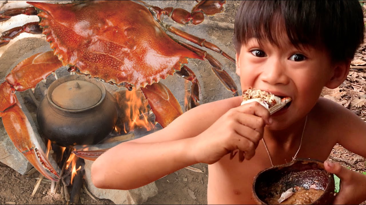 Primitive Foods- Cooking Crab - Eating delicious - YouTube