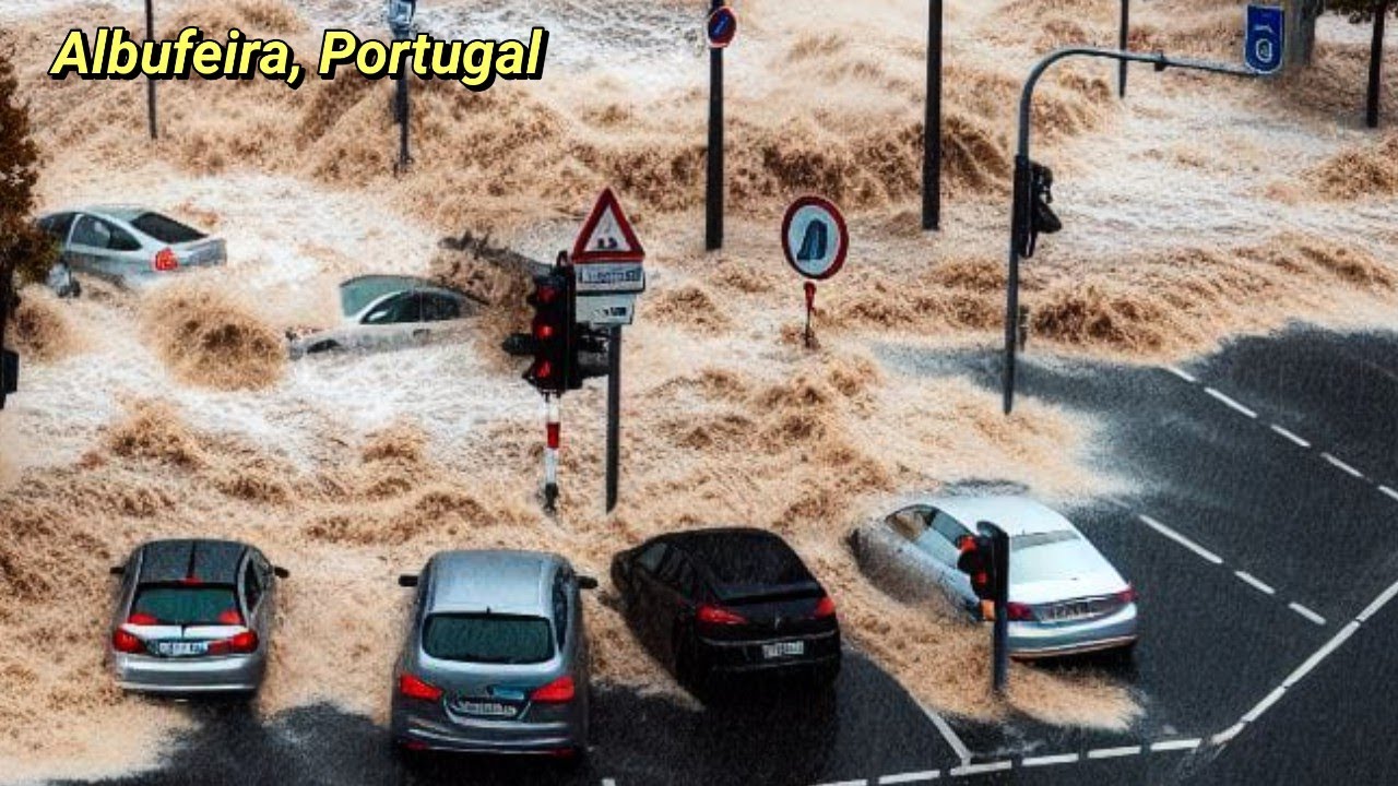 Heavy flooding due to extreme rain in Albufeira, Algarve, Portugal ...