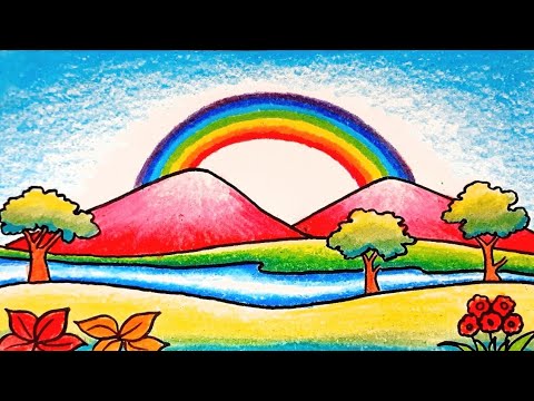 Rainbow Scenery Drawing || Nature Scenery Drawing || How to Draw Simple ...