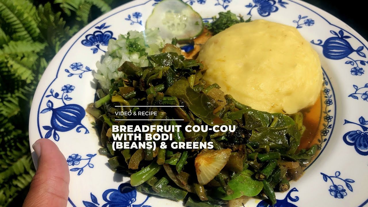 Let's Make Breadfruit Cou Cou With Bodi beans and greens - YouTube