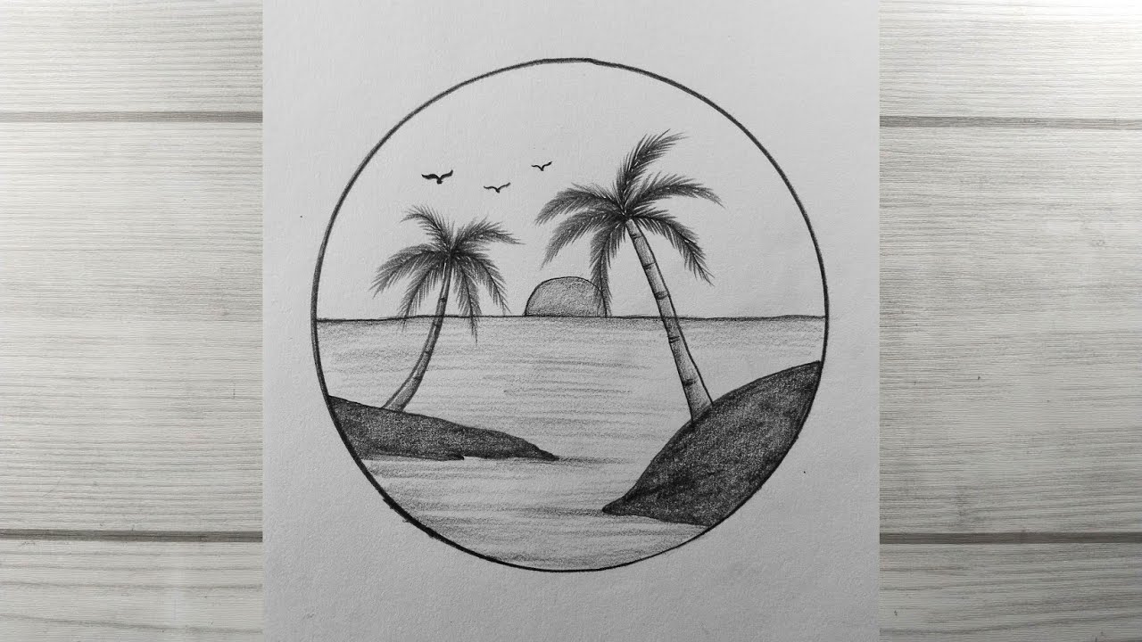 Easy circle Scenery Drawing || Circle Drawing for Beginners || Pencil ...