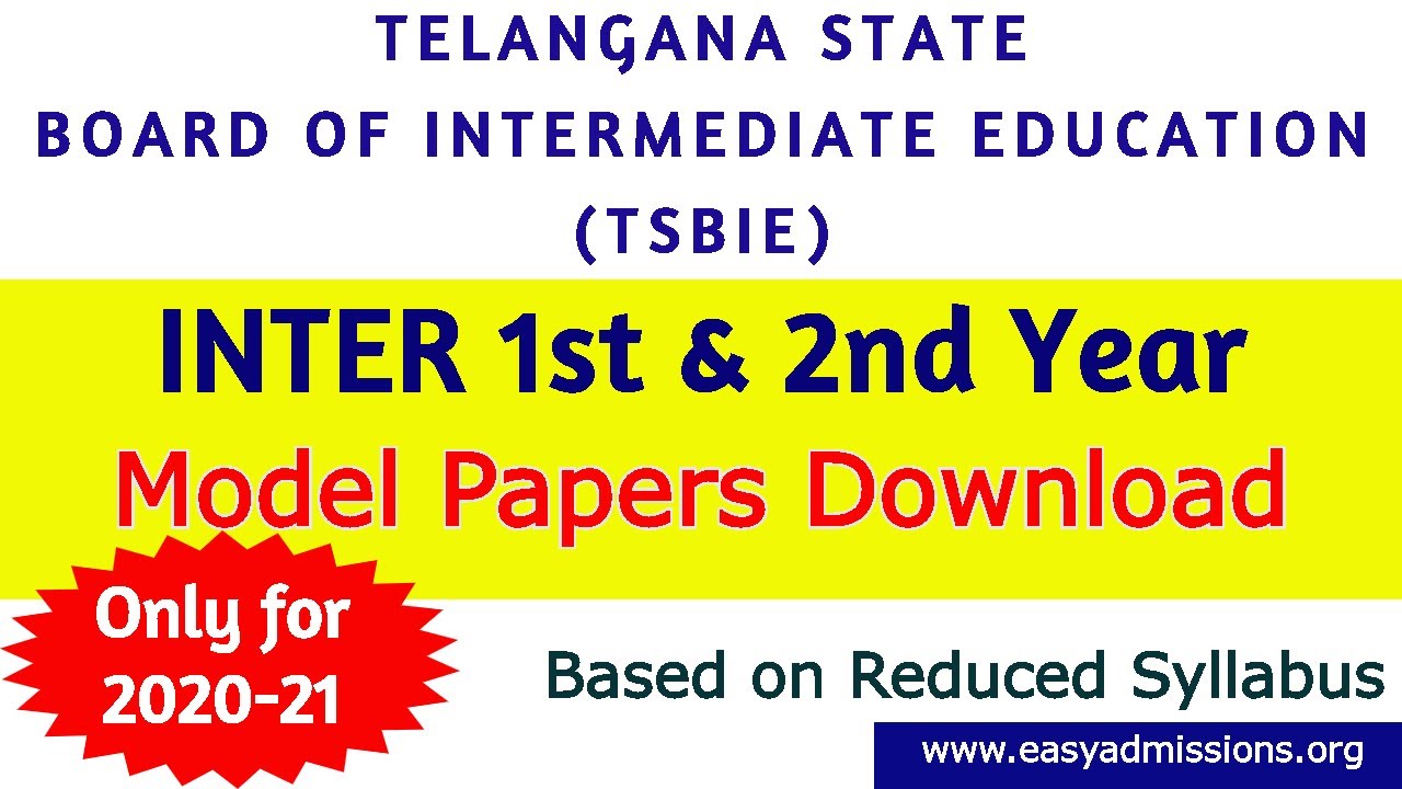 TSBIE Inter Model Question Papers 2020 21 Released Download Now| TSBIE ...