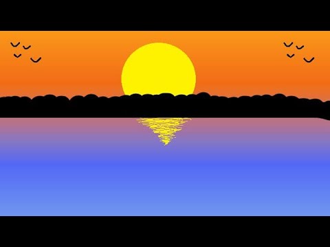 How to draw morning view in Ms paint / Sunrise view in M.s paint - YouTube