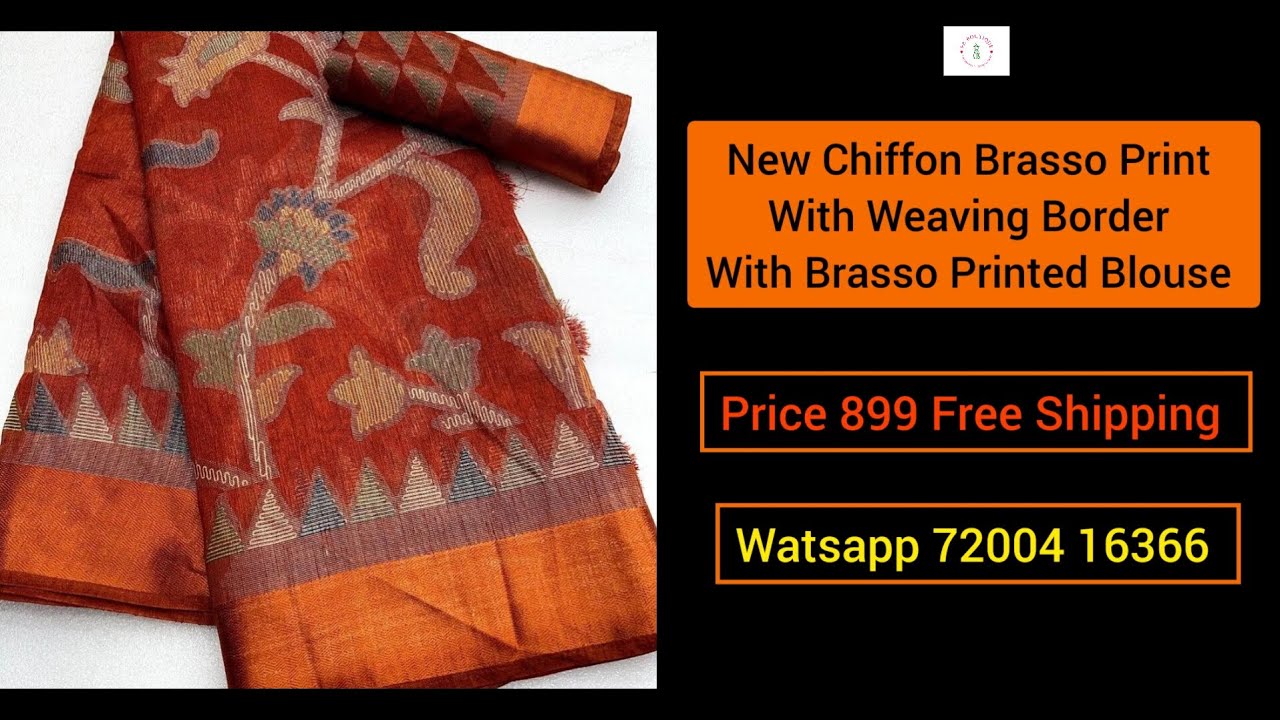 🧡🧡New Chiffon Brasso Print With Weaving Border With Brasso Printed ...