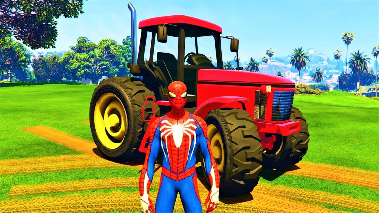 SPIDER MAN Drives a TRACTOR Off-Road - Driving an Farming Tractor!- GTA ...