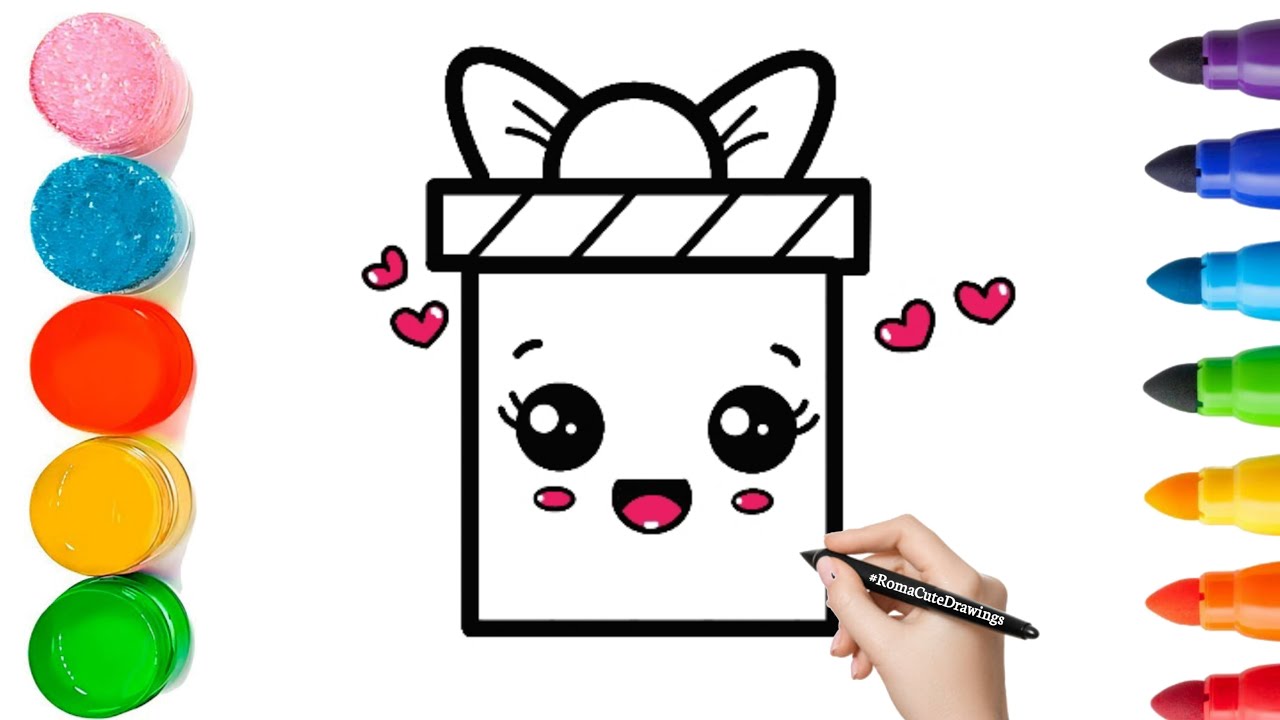 How to Draw A Cute Present Step by Step | Cute Giftbox Easy Drawing ...