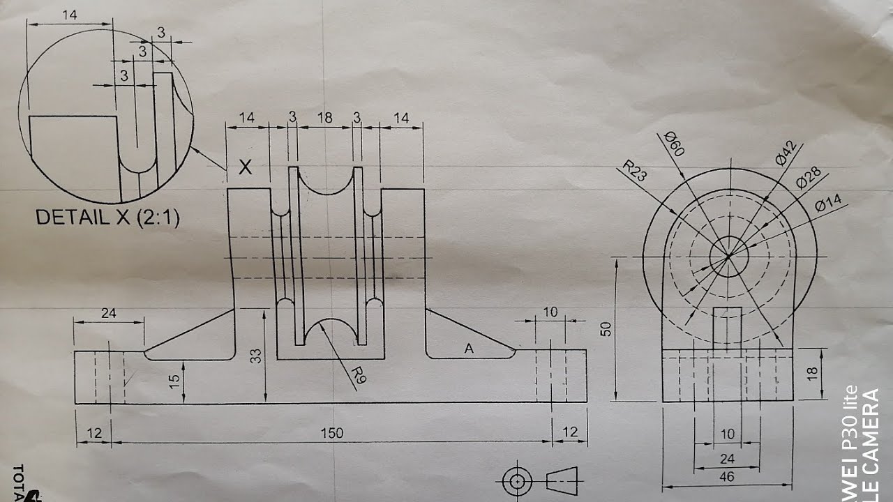 Third Angle Orthographic In Sectional Drawing N2 ( Part 1️⃣) - YouTube