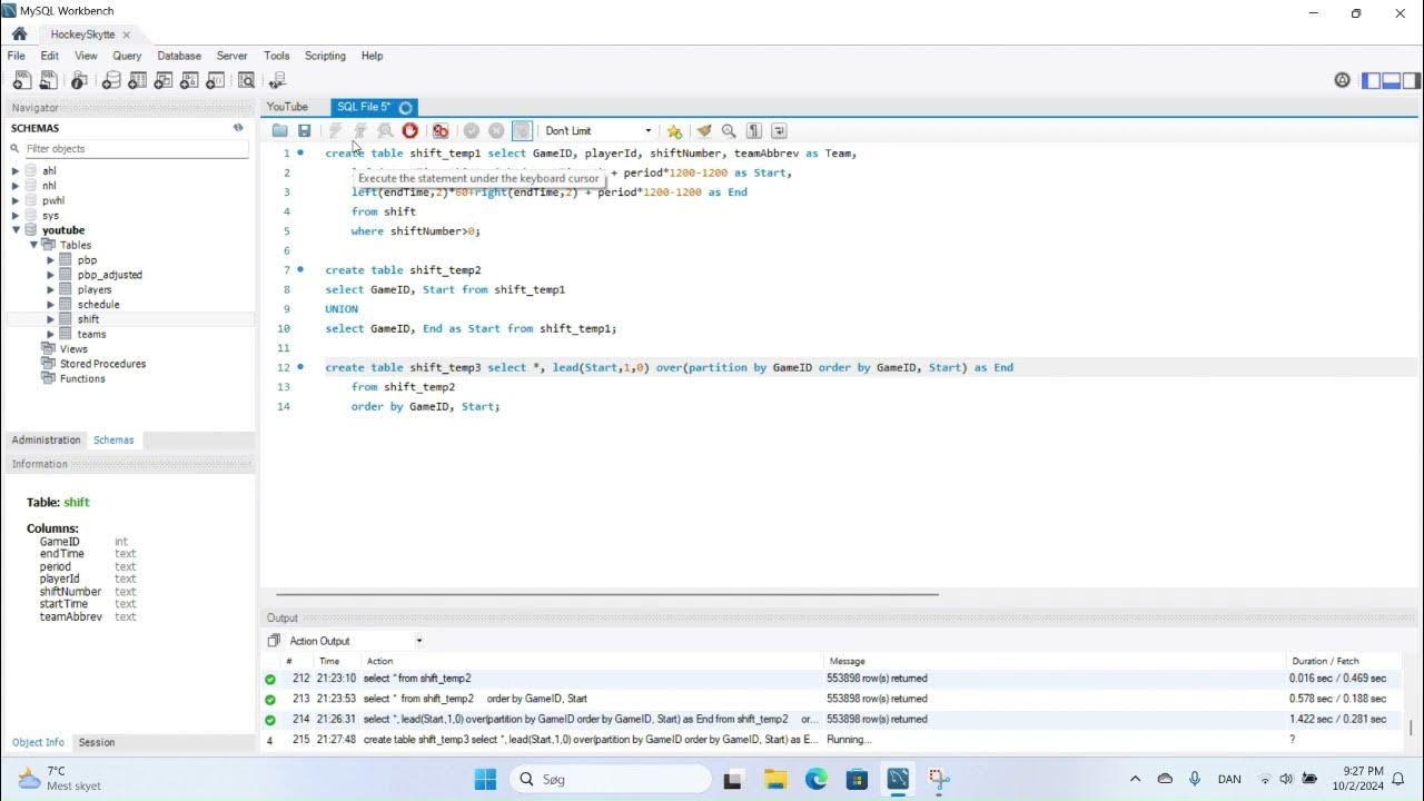 Video 7: Transforming and Cleaning Shift Data from NHL Api - MySQL ...