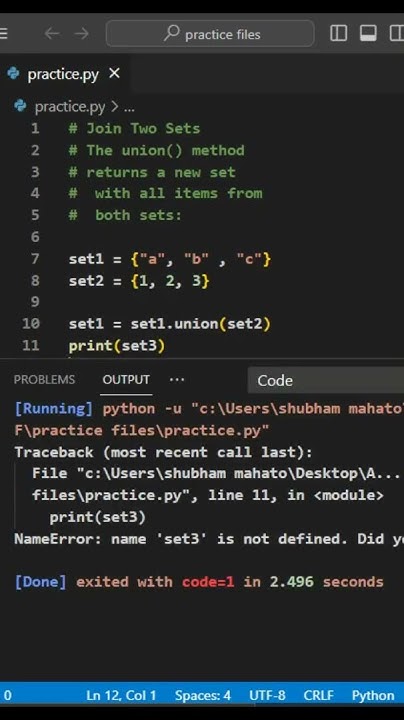 Join Two Sets Python Code Coding Pythoncode Youtube