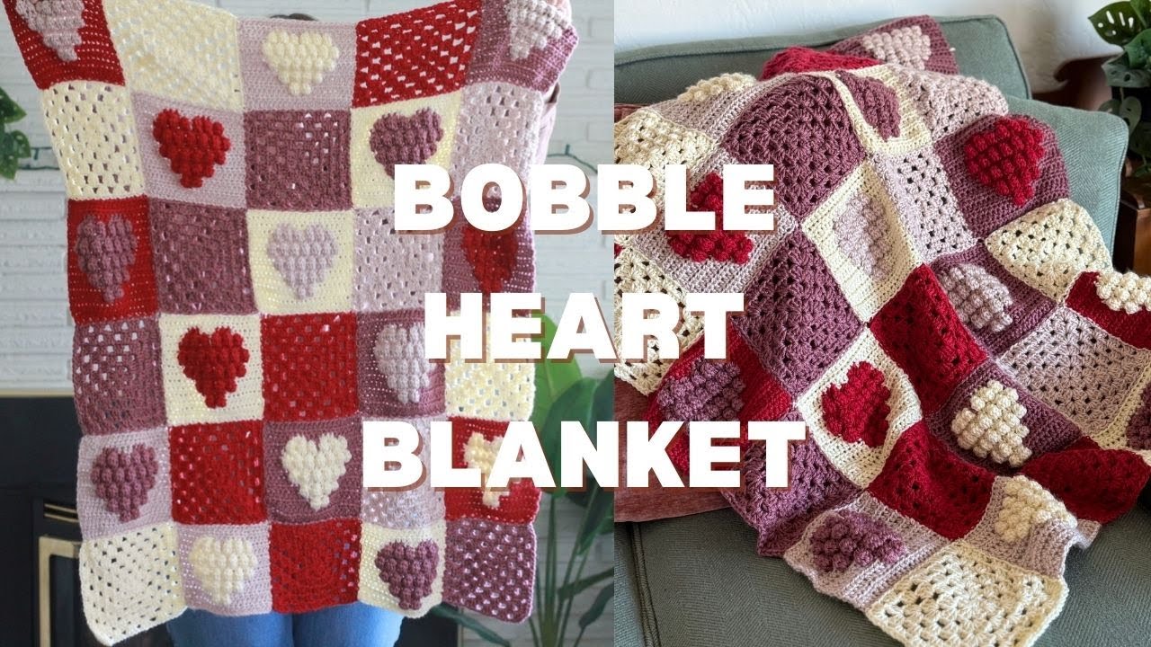 Bobble Hearts Blanket Free Crochet Blanket Pattern Tutorial - YouTube