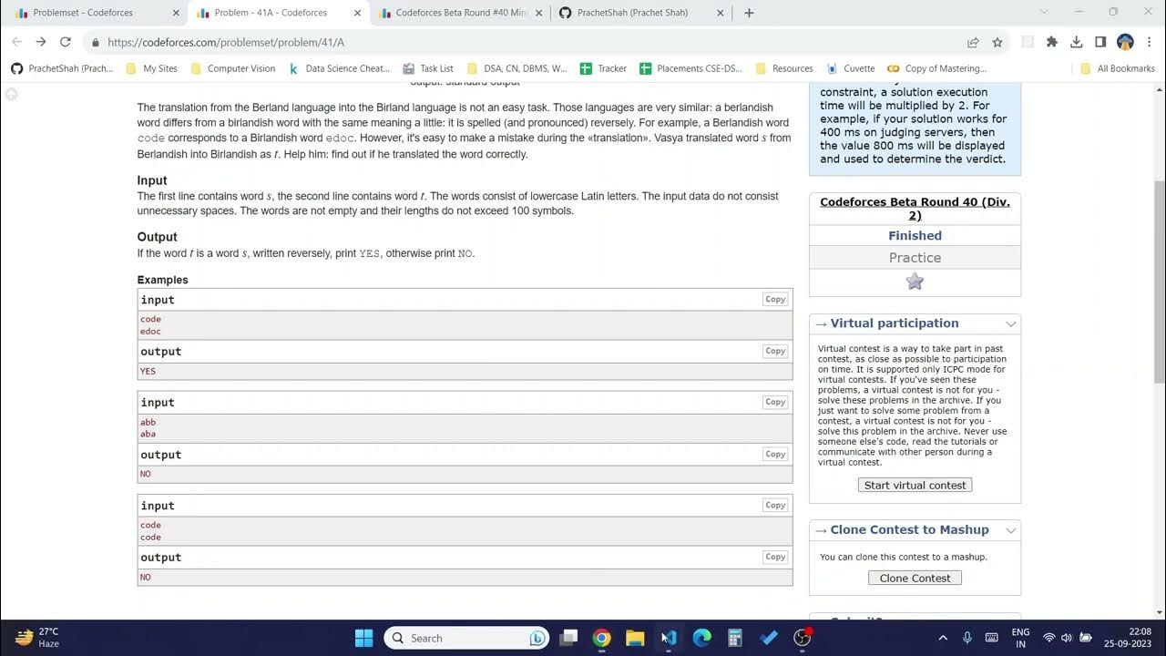 Codeforces 41A Translation Problem | Codeforces Beta Round 40 (Div. 2) | Competitive Programming ...