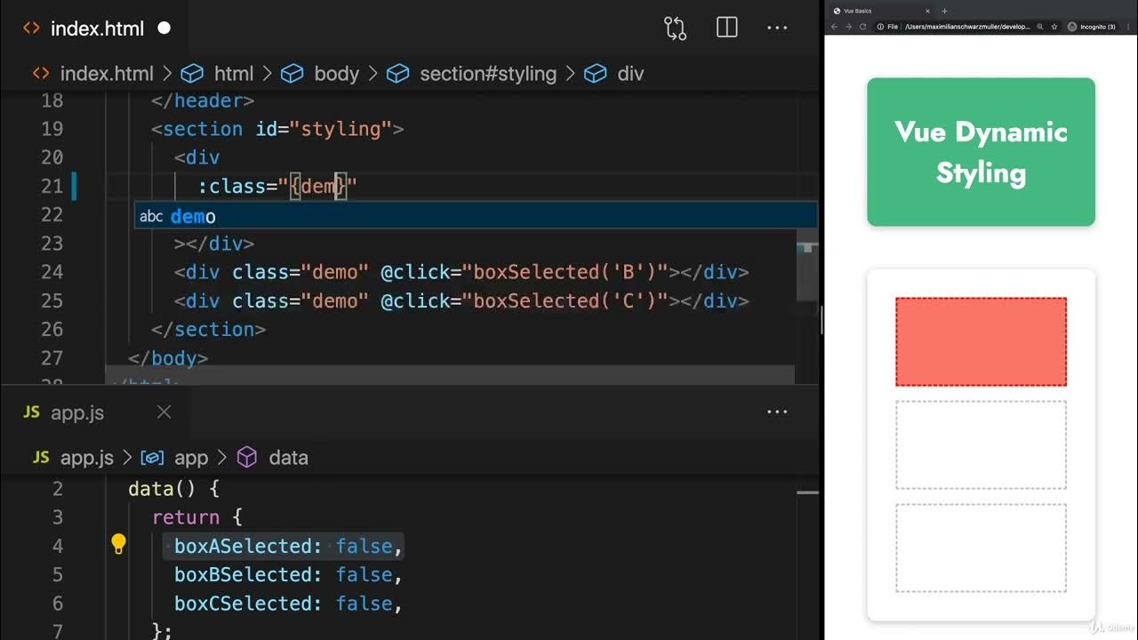 II. Basics & Core Concepts - DOM Interaction with Vue. 25. Adding CSS Classes Dynamically - YouTube
