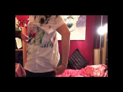 Sexy Goddess makes a crisp, white, school blouse messy and dirty with paint and teases - part 2
