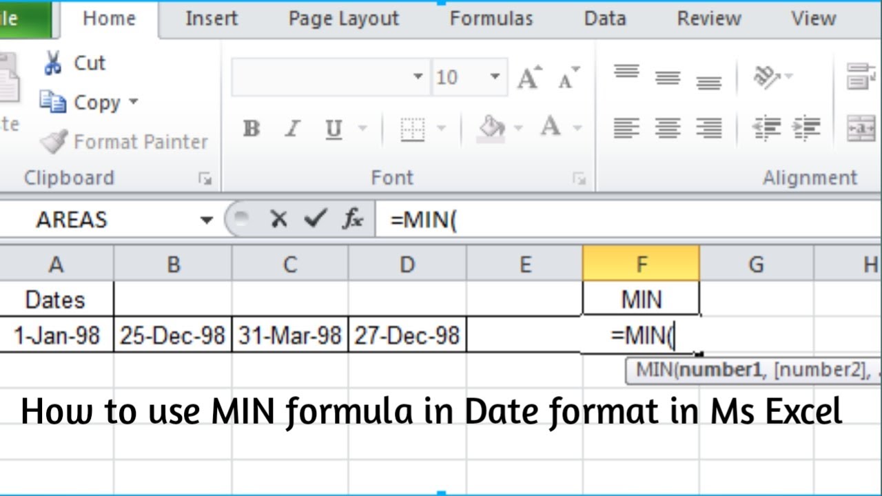 HOW TO USE MIN FORMULA IN DATE FORMAT IN MS EXCEL TUTORIAL MS EXCEL how-to-use-min-formula-in-date-format-in-ms-excel-tutorial-ms-excel