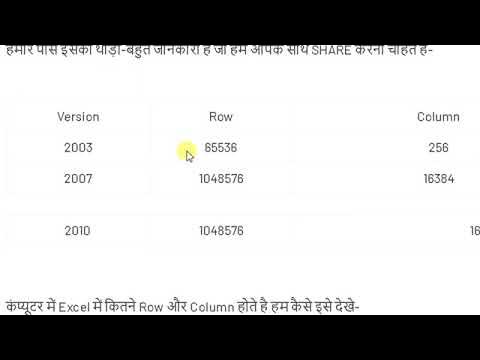 excel me row aur column kitne hote hai - YouTube