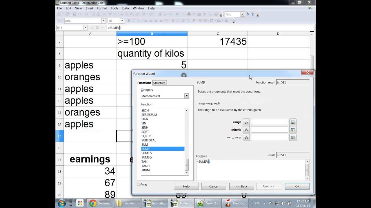 OpenOffice Calc functions: SUMIF - YouTube