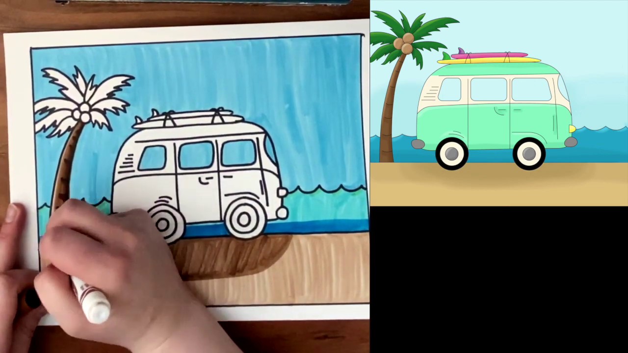 Beach Bus Drawing Tutorial - YouTube