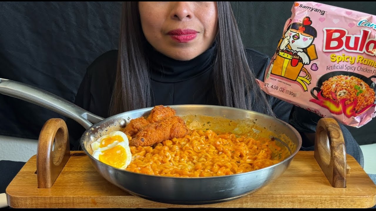 ASMR First Time Trying Buldak Ramen & Wingstop Tenders Mukbang - YouTube