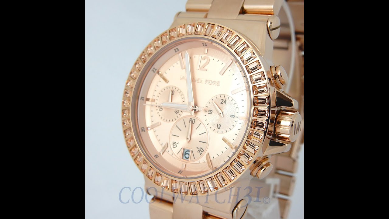 MICHAEL KORS WATCH MK5412 CHRONO ROSE GOLD TONE CRYSTAL REVIEW WOMENS ...