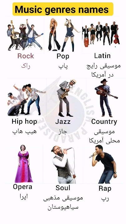 name of the music genres English vocabulary with pictures - YouTube