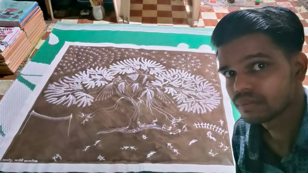 Banyan Tree Lake Drawing Warli Adivasi Painting Art 😍 - YouTube